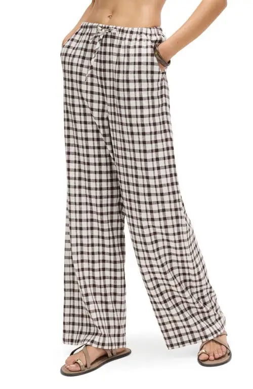 M&s Gingham Straight Leg Pants - Brown/multi