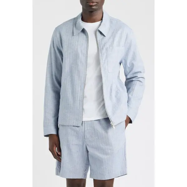 WAX LONDON Eldon Cotton & Linen Herringbone Zip-up Jacket - Light Blue
