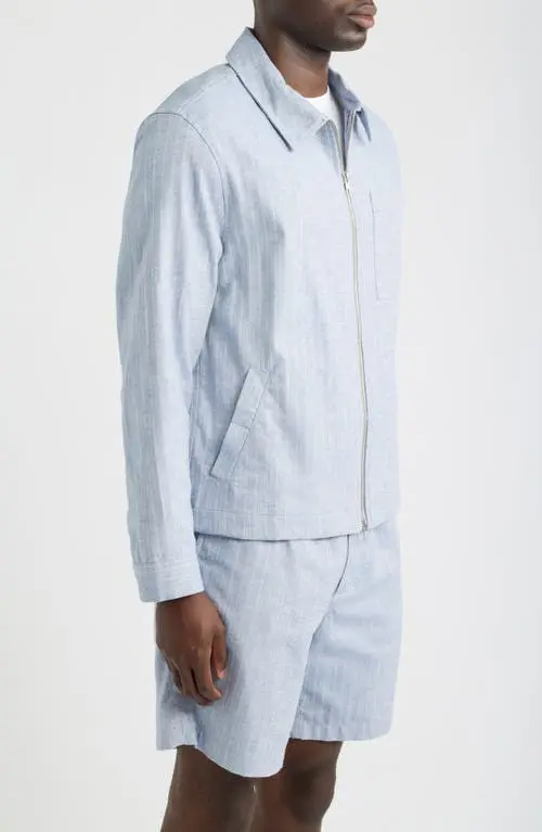 WAX LONDON Eldon Cotton & Linen Herringbone Zip-up Jacket - Light Blue