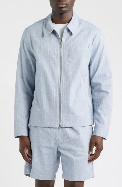 WAX LONDON Eldon Cotton & Linen Herringbone Zip-up Jacket - Light Blue
