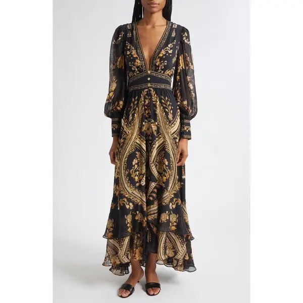 Camilla Long Sleeve Silk Maxi Dress With Crystal Embellishments - Taurus Rising
