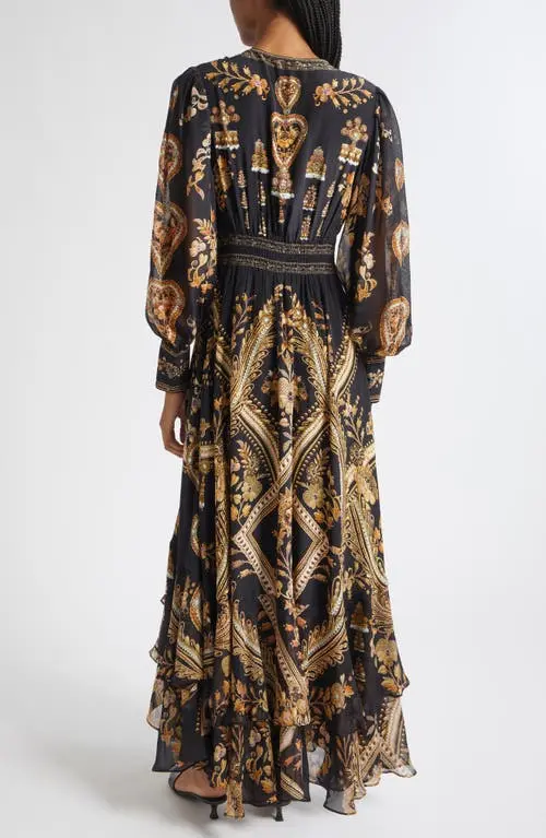 Camilla Long Sleeve Silk Maxi Dress With Crystal Embellishments
