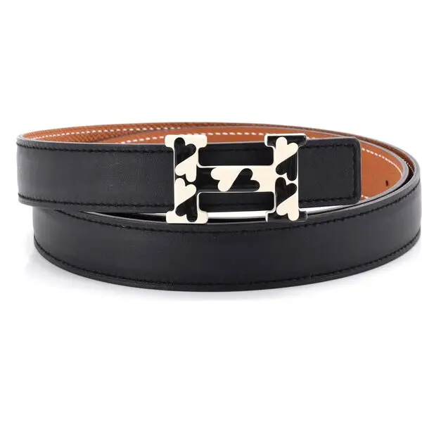 Hermès H Email Coeur Reversible Leather Thin - Black