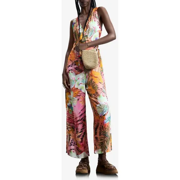 Desigual Tropical Print Wide Leg Jumpsuit - Pink