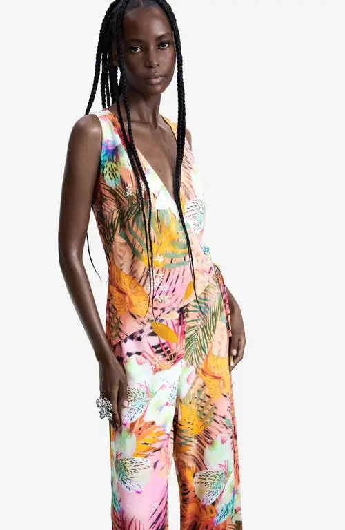 Desigual Tropical Print Wide Leg Jumpsuit