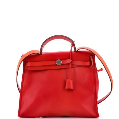 Hermès Herbag Zip Berline Vache Canvas And Leather 31 - Red