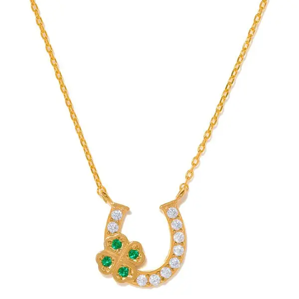 GIRLS CREW Plated Horseshoe Pendant Necklace With Four-leaf Clover Motif - Gold