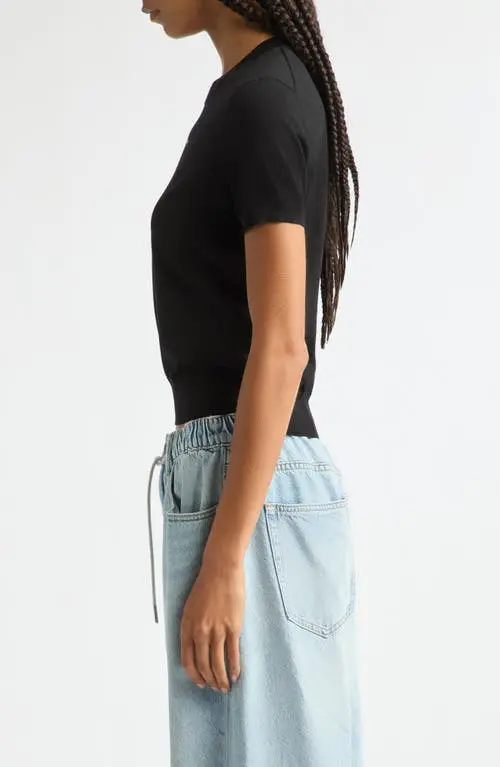 Alexander Wang Hotfix Logo Fitted Short Sleeve Sweater