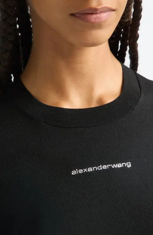 Alexander Wang Hotfix Logo Fitted Short Sleeve Sweater