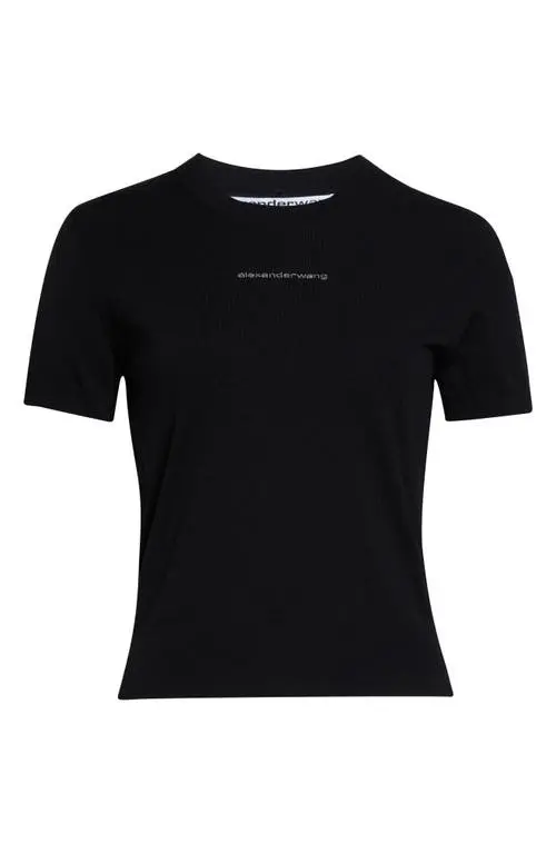 Alexander Wang Hotfix Logo Fitted Short Sleeve Sweater