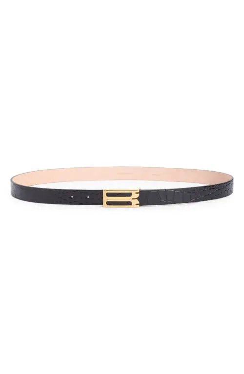 Victoria Beckham Dorian Croc Embossed Leather Belt - Black