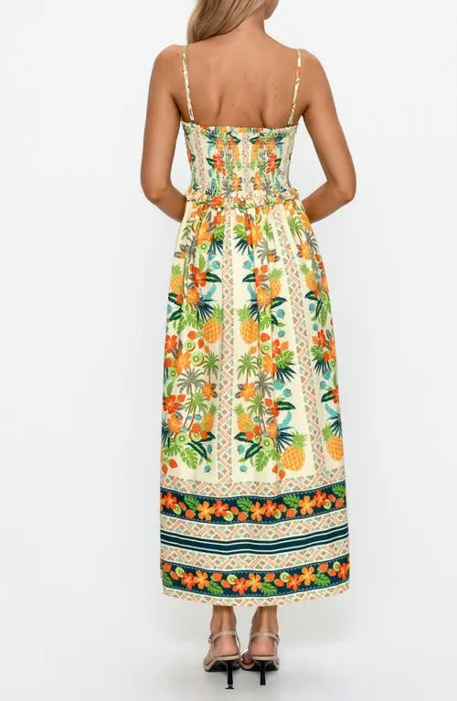 PS BY CUPSHE Tropical Print Smocked Midi Dress