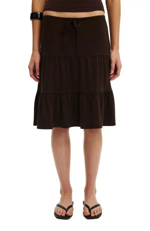 COTTON ON Maple Tiered Midi Skirt - Dark Oak