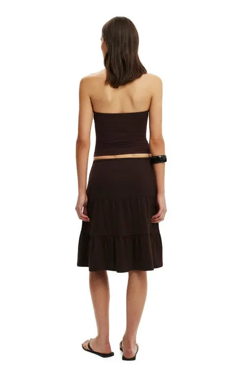 COTTON ON Maple Tiered Midi Skirt - Dark Oak