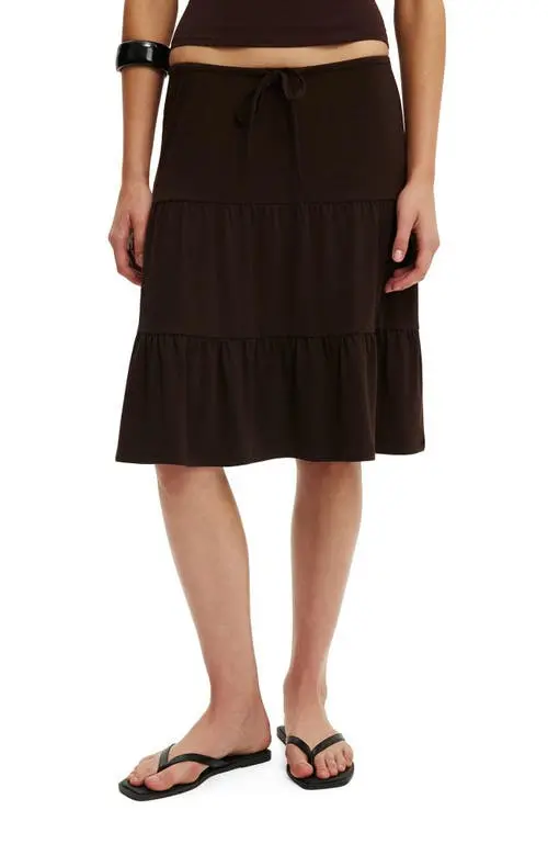 COTTON ON Maple Tiered Midi Skirt - Dark Oak