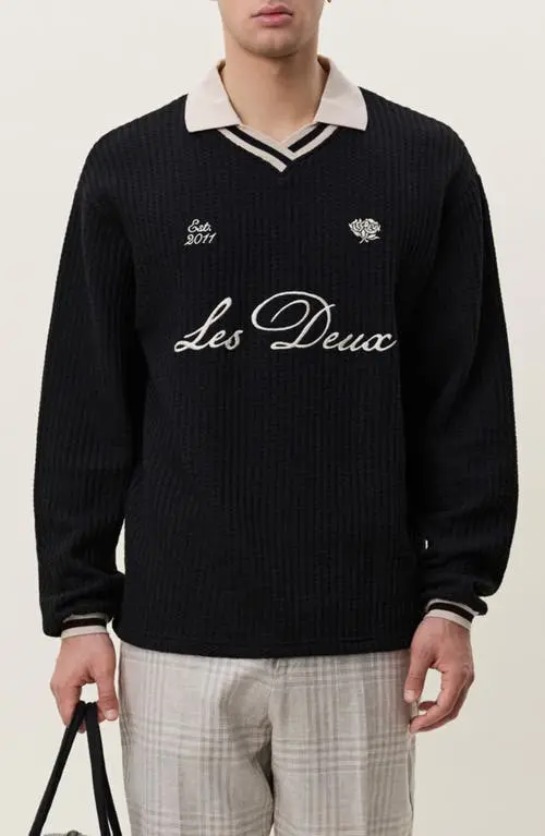 LES DEUX Oversize Waffle Knit Sweater Jersey With Johnny Collar
