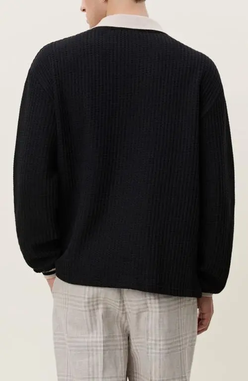 LES DEUX Oversize Waffle Knit Sweater Jersey With Johnny Collar