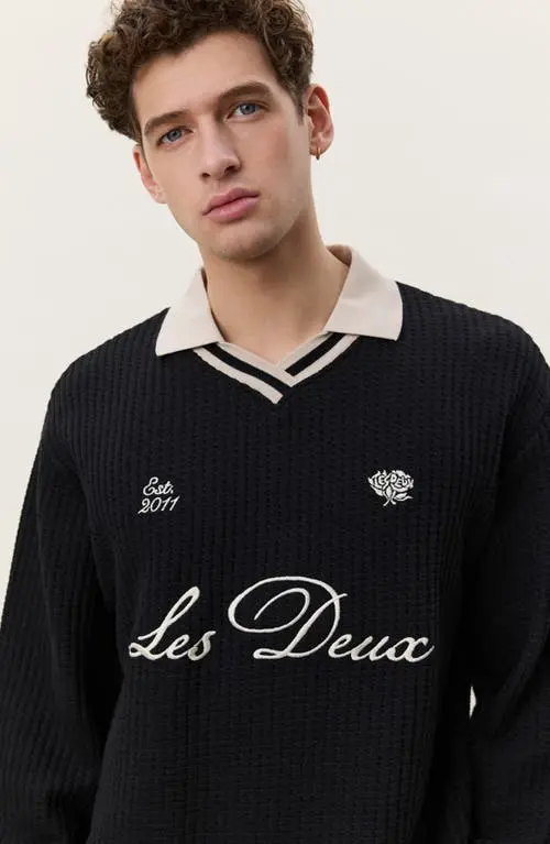 LES DEUX Oversize Waffle Knit Sweater Jersey With Johnny Collar