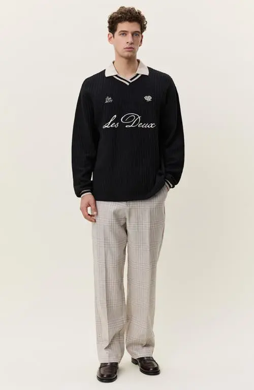 LES DEUX Oversize Waffle Knit Sweater Jersey With Johnny Collar