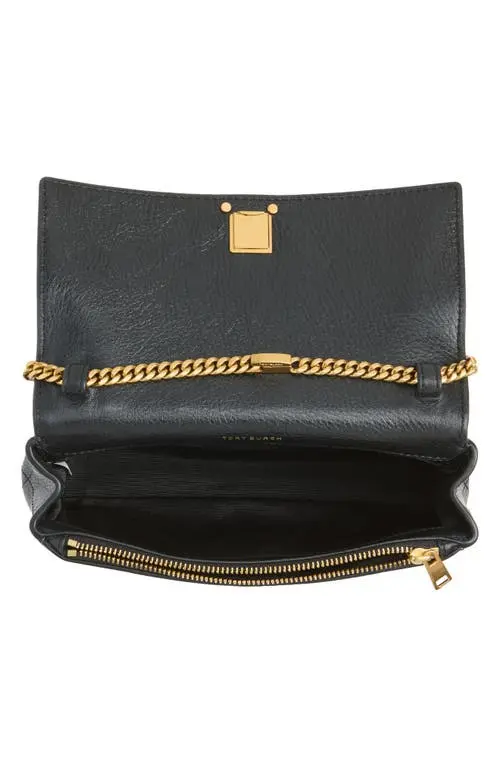 Tory Burch Charlie Quilted Leather Wallet On A Chain - Black