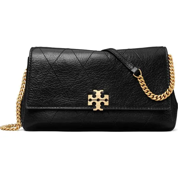 Tory Burch Charlie Quilted Leather Wallet On A Chain - Black