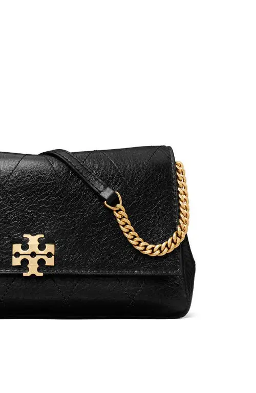 Tory Burch Charlie Quilted Leather Wallet On A Chain - Black