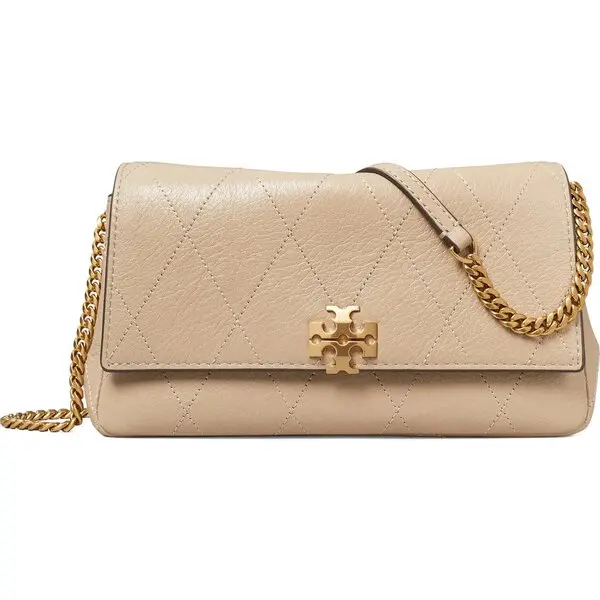 Tory Burch Charlie Quilted Leather Wallet On A Chain - Soft Cement