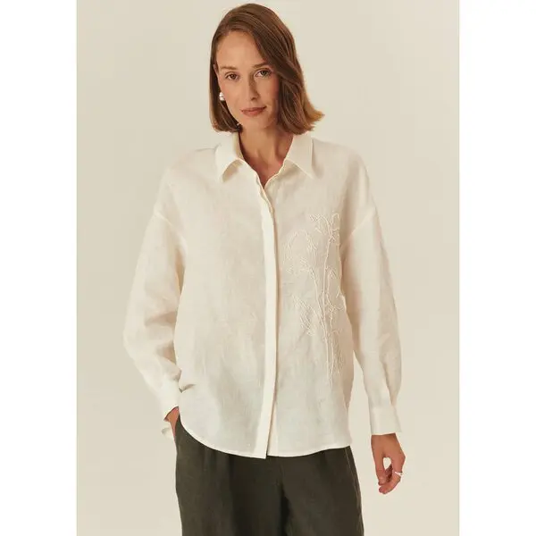 EXQUISE Emelia Embroidered Linen Shirt