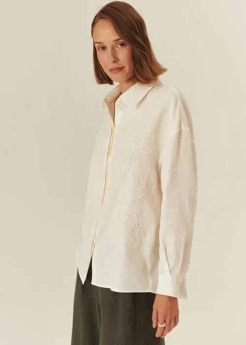 EXQUISE Emelia Embroidered Linen Shirt