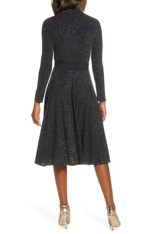 Eliza J Glitter Long Sleeve Mock Neck Dress