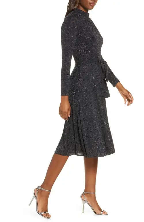 Eliza J Glitter Long Sleeve Mock Neck Dress