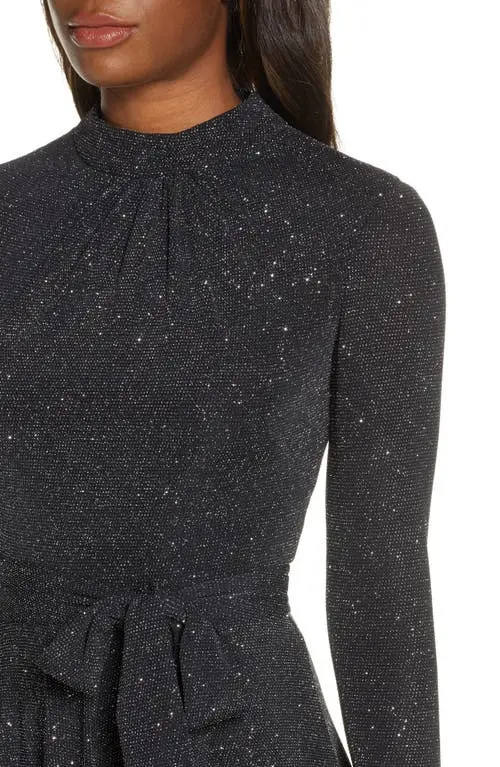 Eliza J Glitter Long Sleeve Mock Neck Dress
