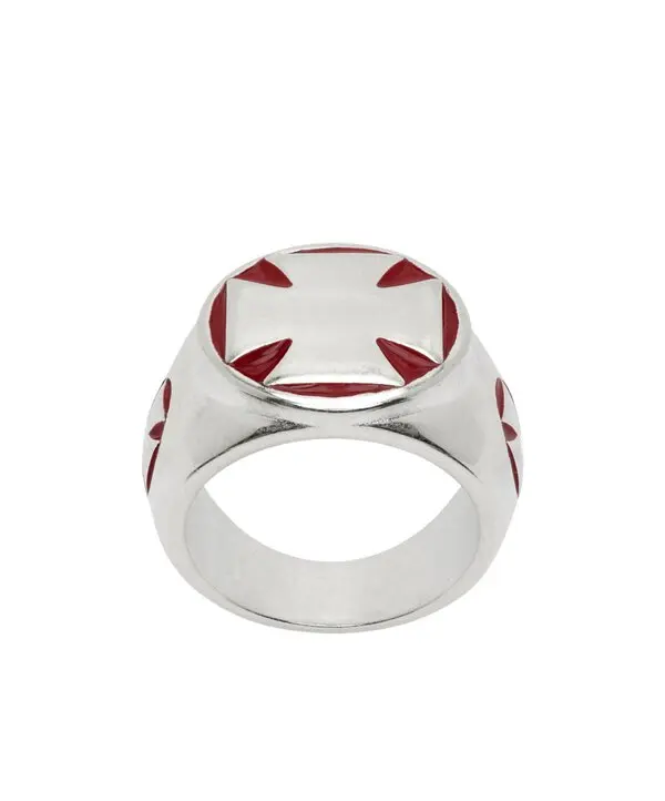 Vetements Biker Cross Signet Ring - Silver/red