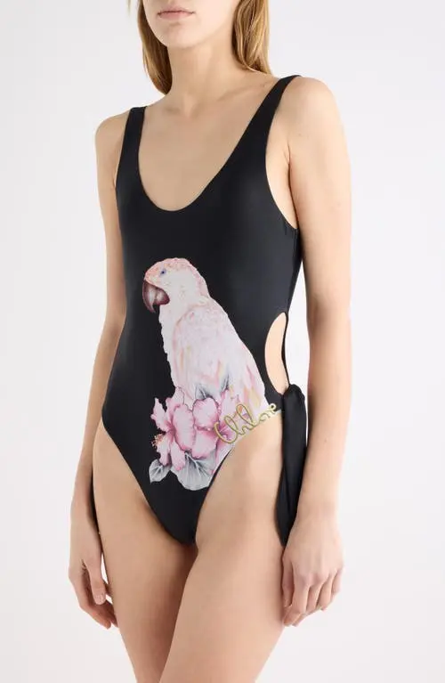 Chloé Parrot Print Cutout One-piece Swimsuit
