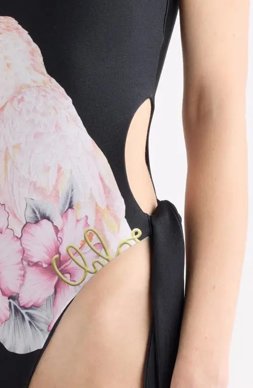 Chloé Parrot Print Cutout One-piece Swimsuit