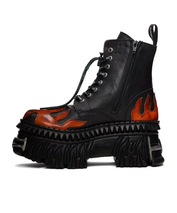 Vetements X New Rock Collaboration Flame Combat Lace-up Ankle Boots