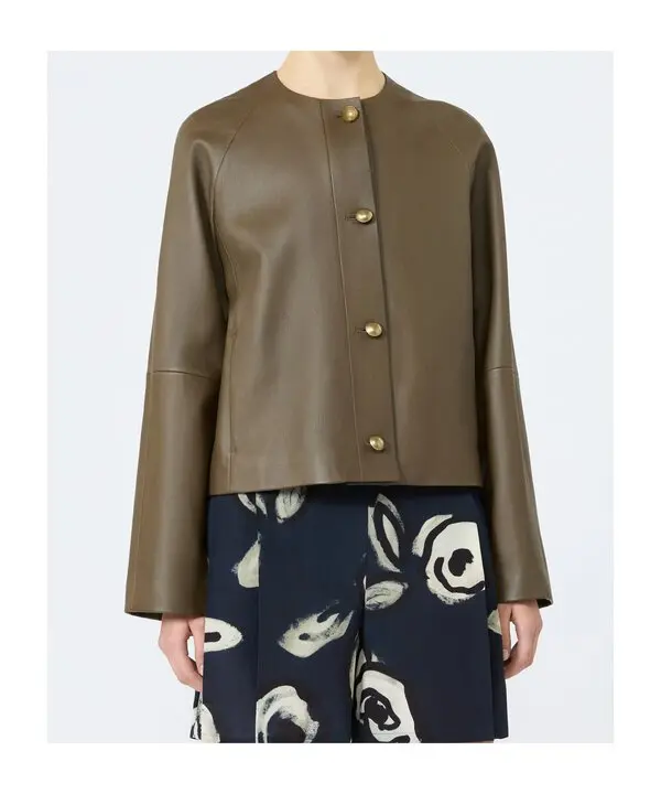 Max Mara Crew Neck Nappa Jacket - Khaki