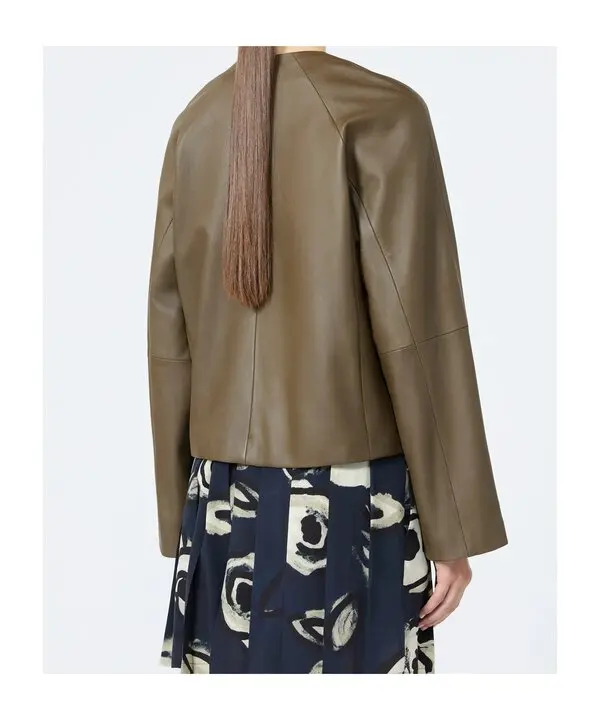 Max Mara Crew Neck Nappa Jacket - Khaki