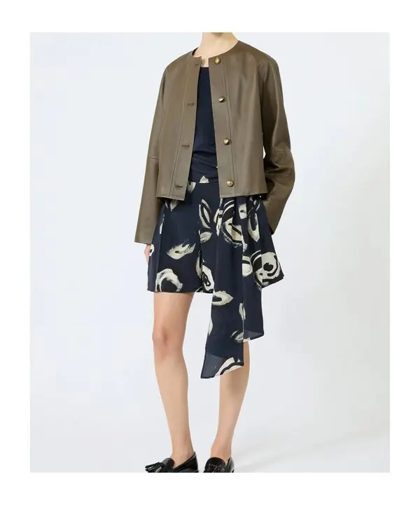 Max Mara Crew Neck Nappa Jacket - Khaki