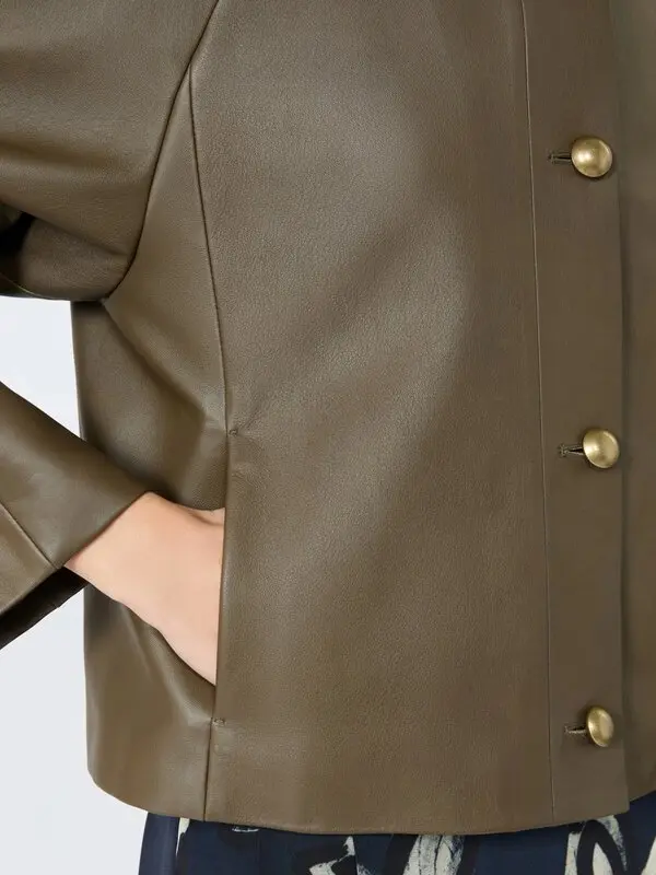 Max Mara Crew Neck Nappa Jacket - Khaki