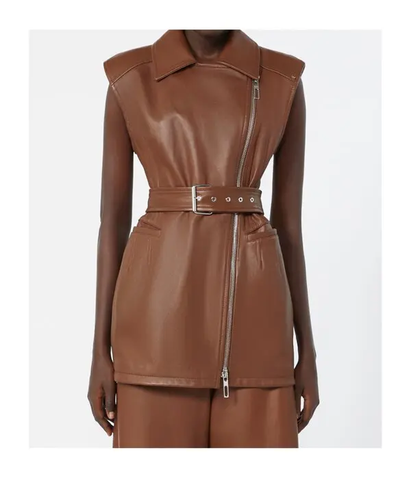 Sportmax Sleeveless Leather Gilet - Brown