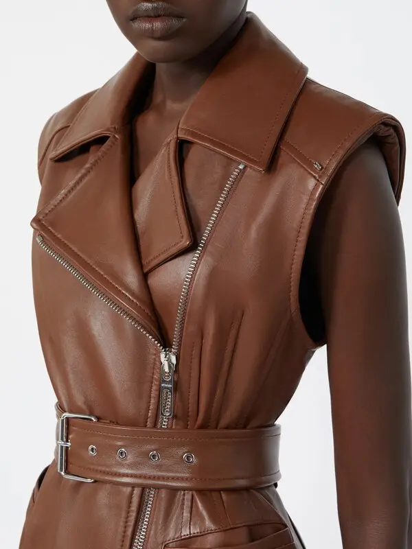 Sportmax Sleeveless Leather Gilet - Brown