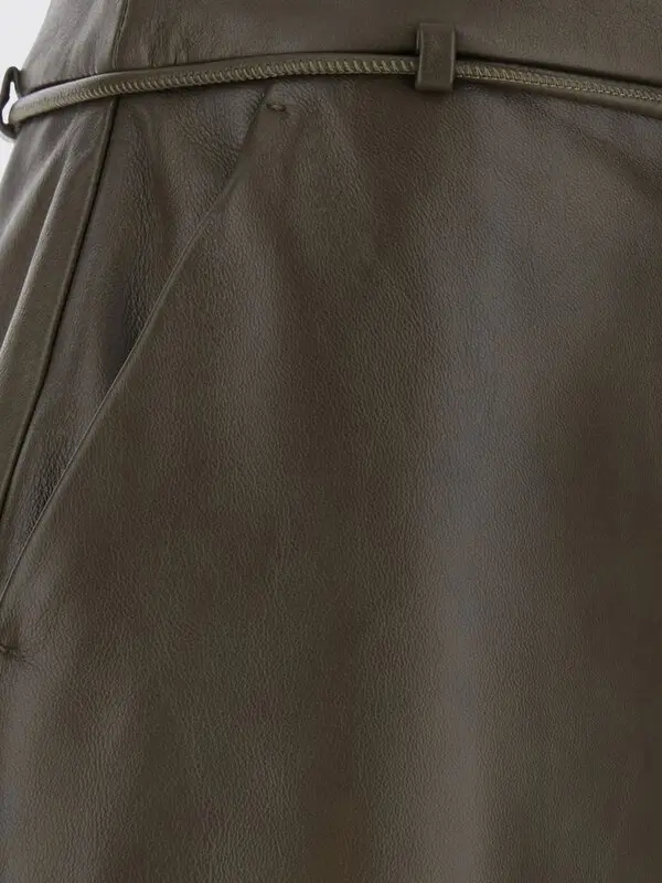 Max Mara Leather Midi Skirt - Khaki