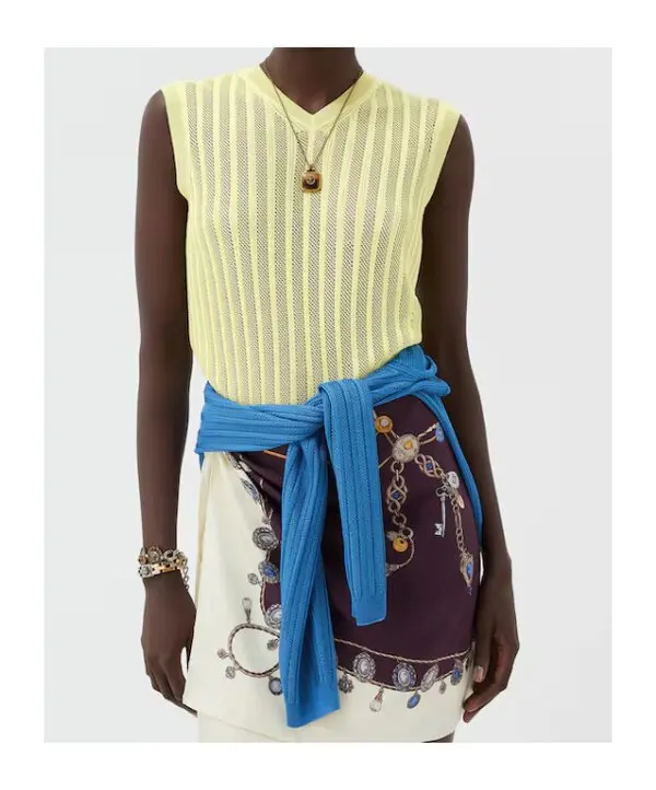 Versace Viscose Mesh Ribbed Knit Top