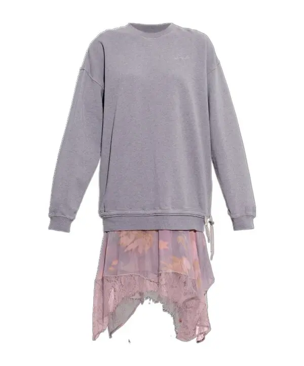 DIESEL® Sweatshirt Dress With Chiffon And Lace Skirt - Gray