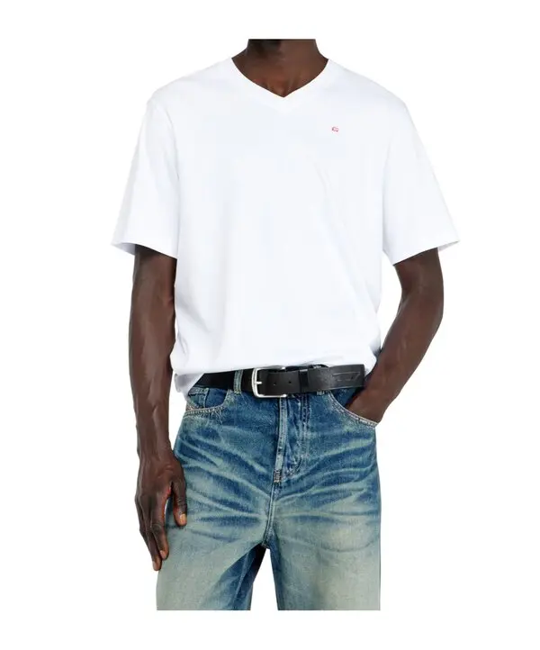 DIESEL® V-neck T-shirt With Micro Logo Embroidery