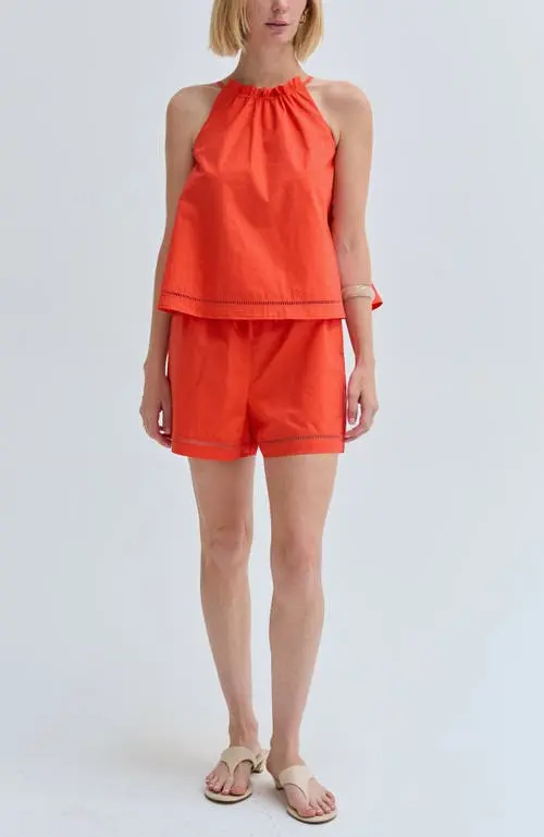 CRESCENT Poplin Lattice Trim Halter Top