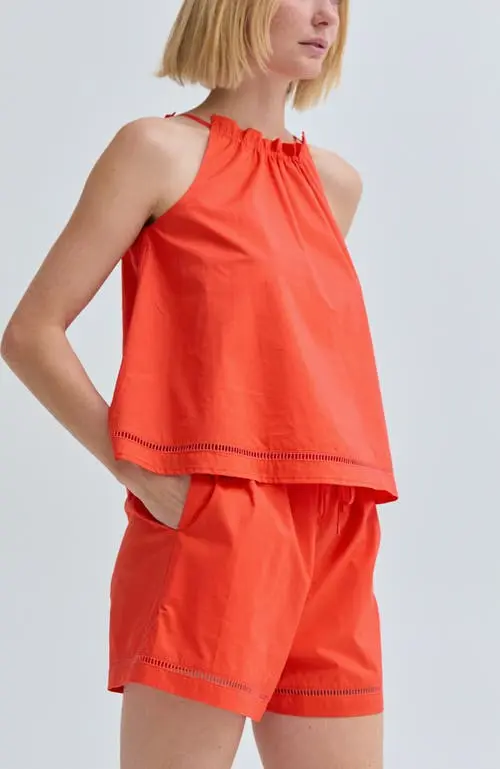 CRESCENT Poplin Lattice Trim Halter Top