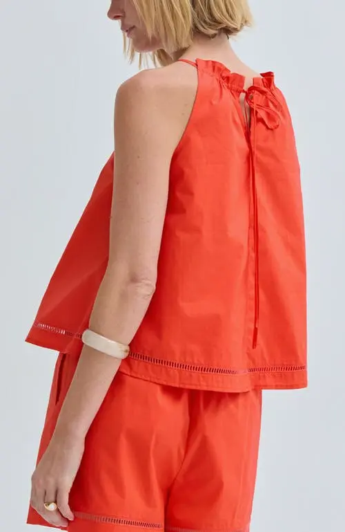 CRESCENT Poplin Lattice Trim Halter Top