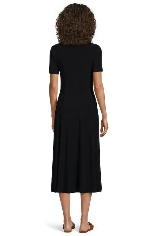 LANDS' END Silky Knit Sweetheart Neckline Midi Dress - Black